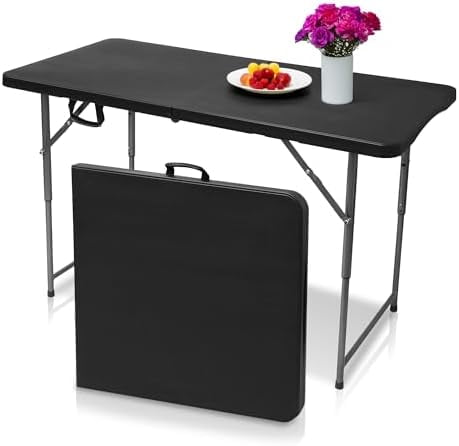 4ft Folding Table, Sturdy Outdoor Folding Table, Perfect for Camping Picnics Parties Durable ...