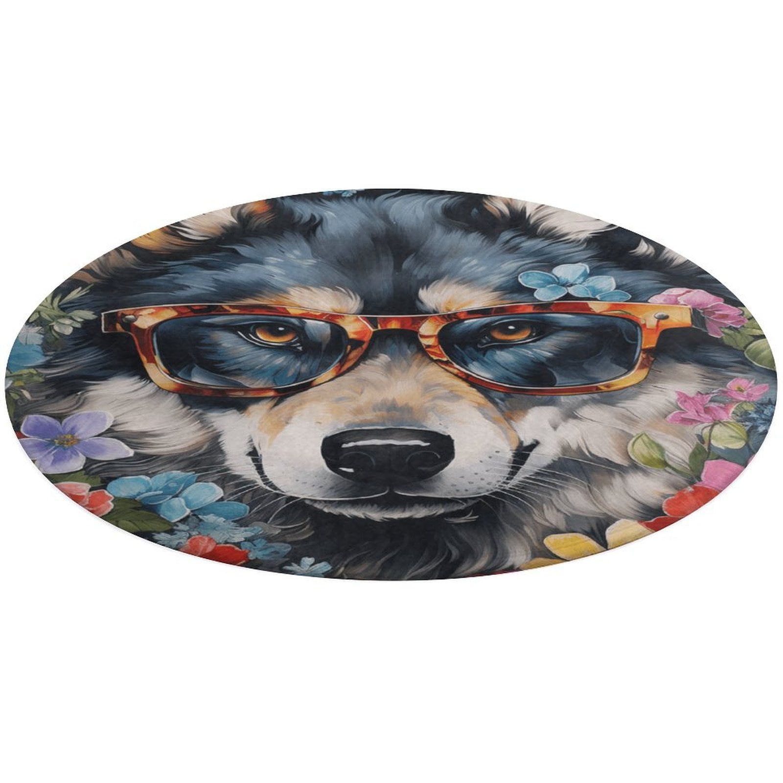 4ft Funny Glasses Wolf Washable Circular Carpet And Anti Slip Carpet ...