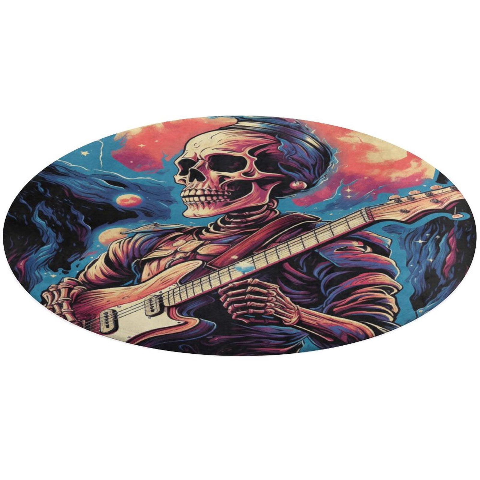 4ft Guitar Skeleton Rock Ultra-Thin Washable Round Rug - Non Slip Non ...