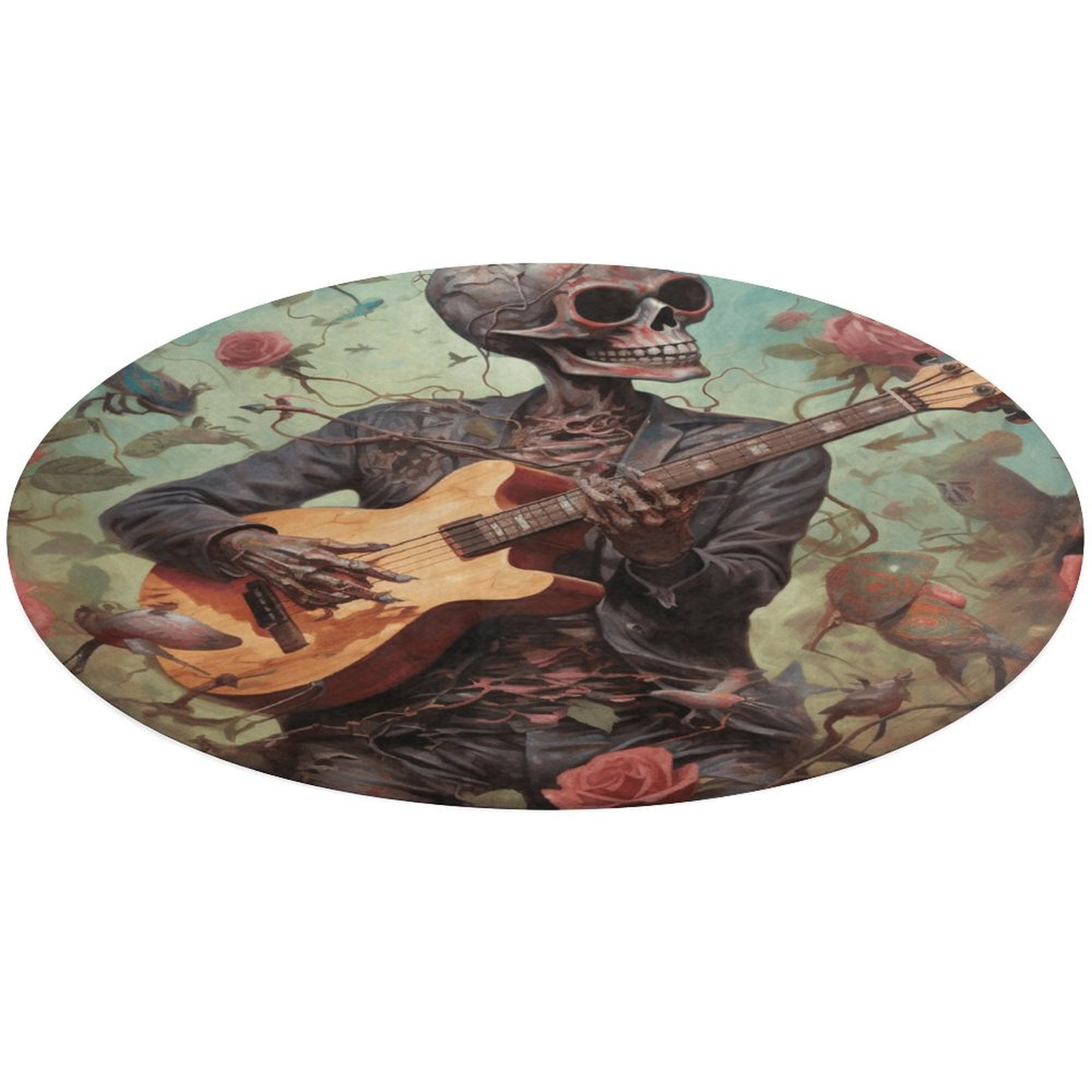 4ft Guitar Skeleton Rock Ultra-Thin Washable Round Rug - Non Slip Non ...