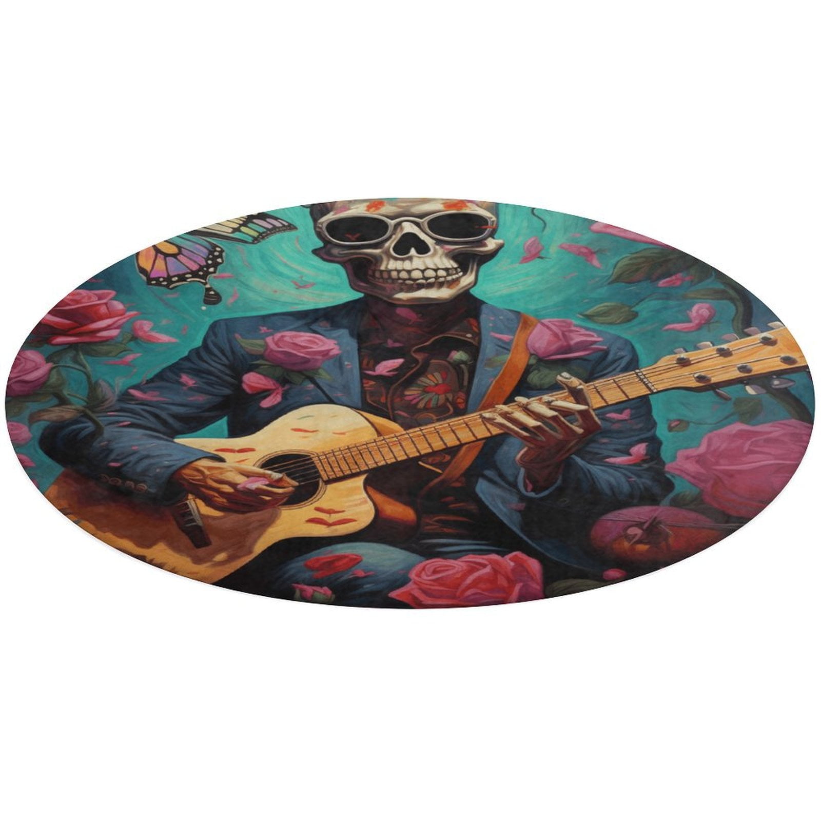 4ft Guitar Skeleton Rock Washable Circular Carpet And Anti Slip Carpet ...
