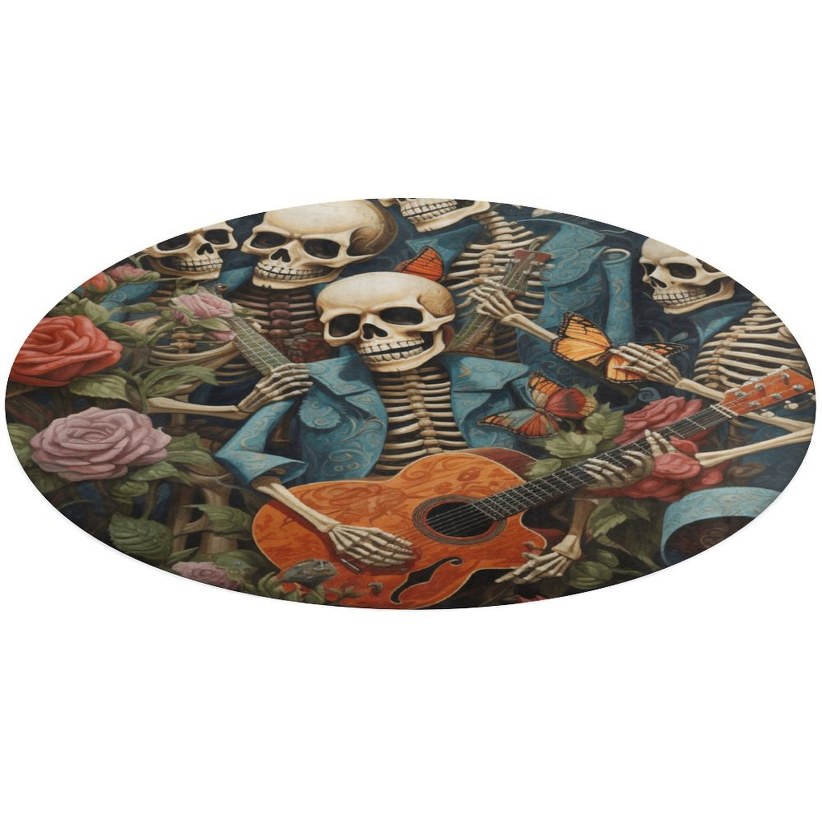 4ft Guitar Skeleton Rock Washable Circular Carpet And Anti Slip Carpet ...