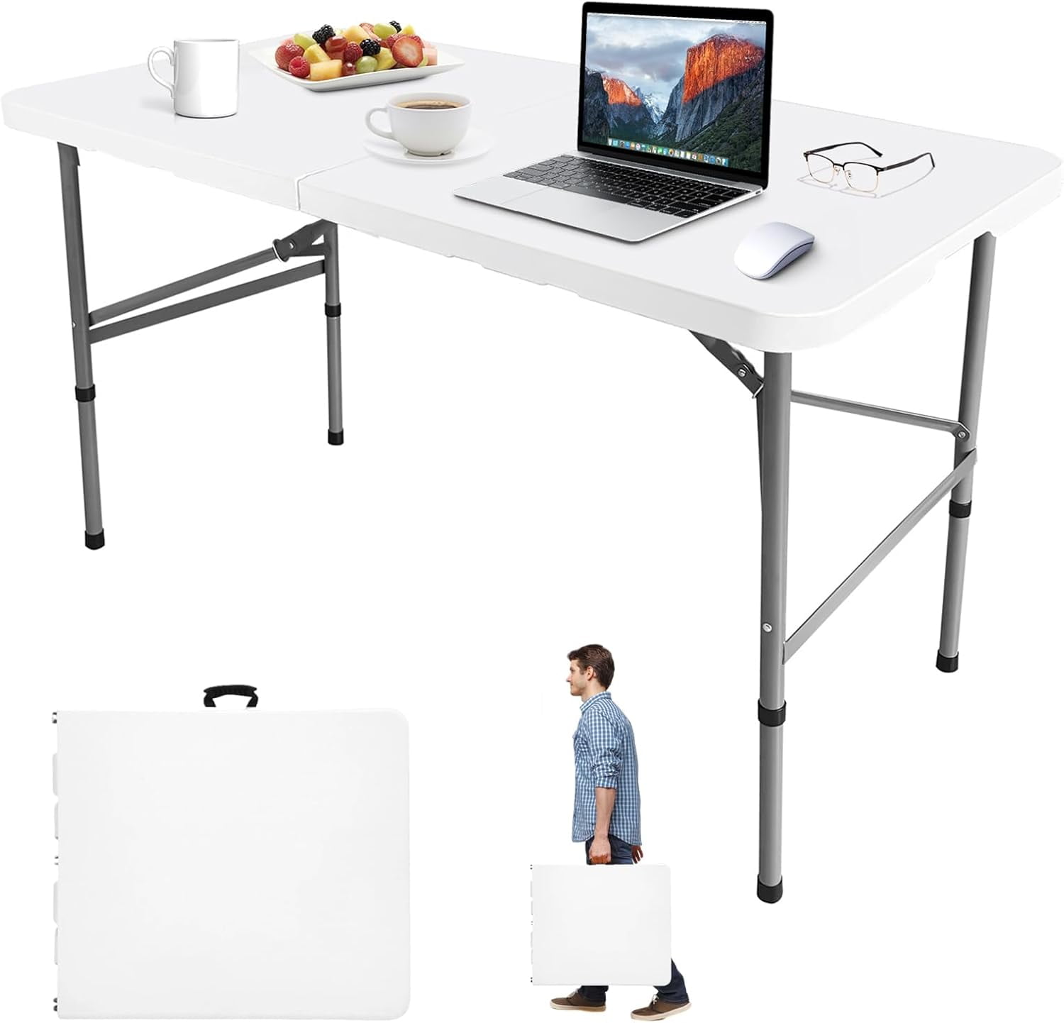 4ft Heavy Duty Portable Table, Folding Table for Indoor & Outdoor ...
