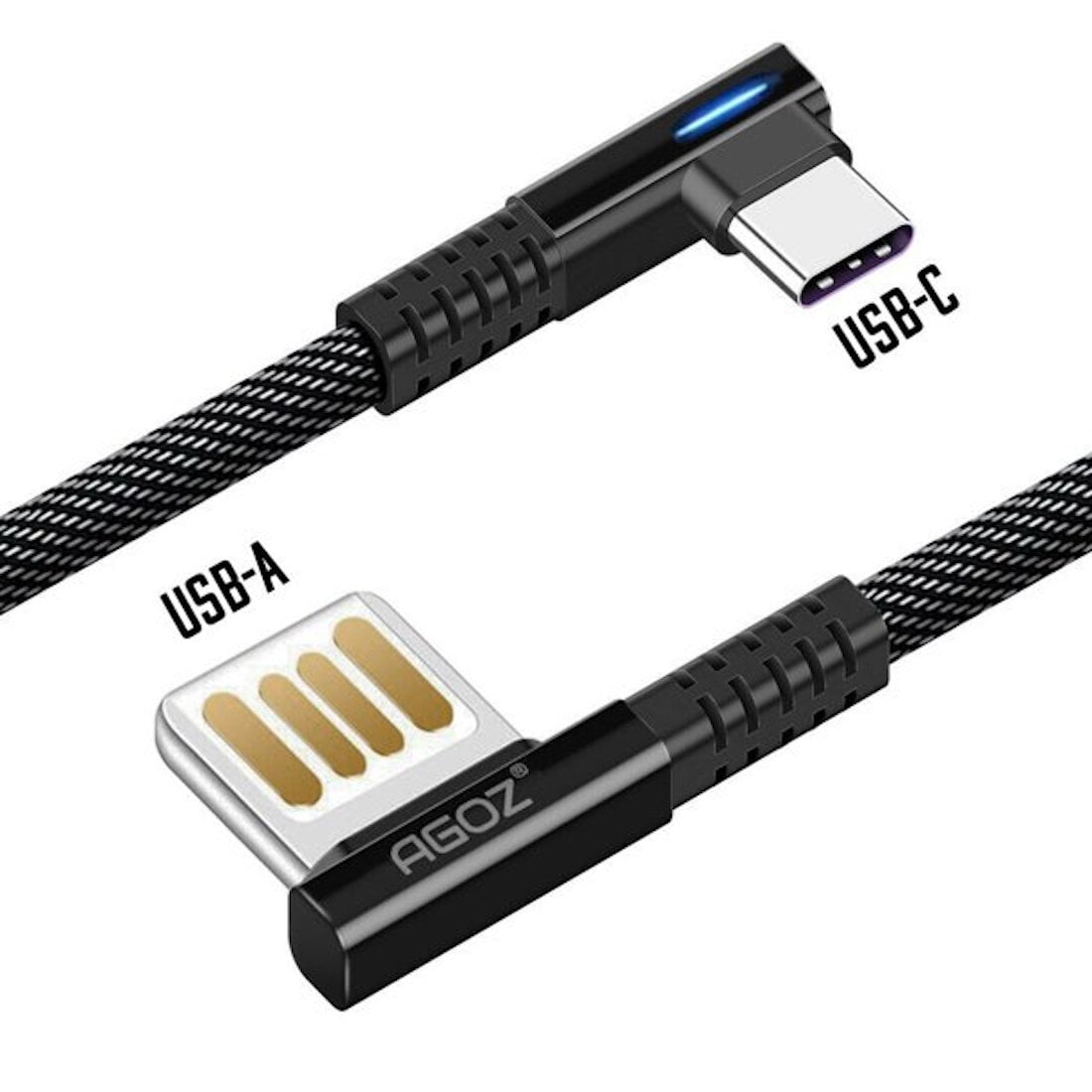 4ft L Shape AGOZ USB C Cable Fast Charger Type C Cord With LED for ...