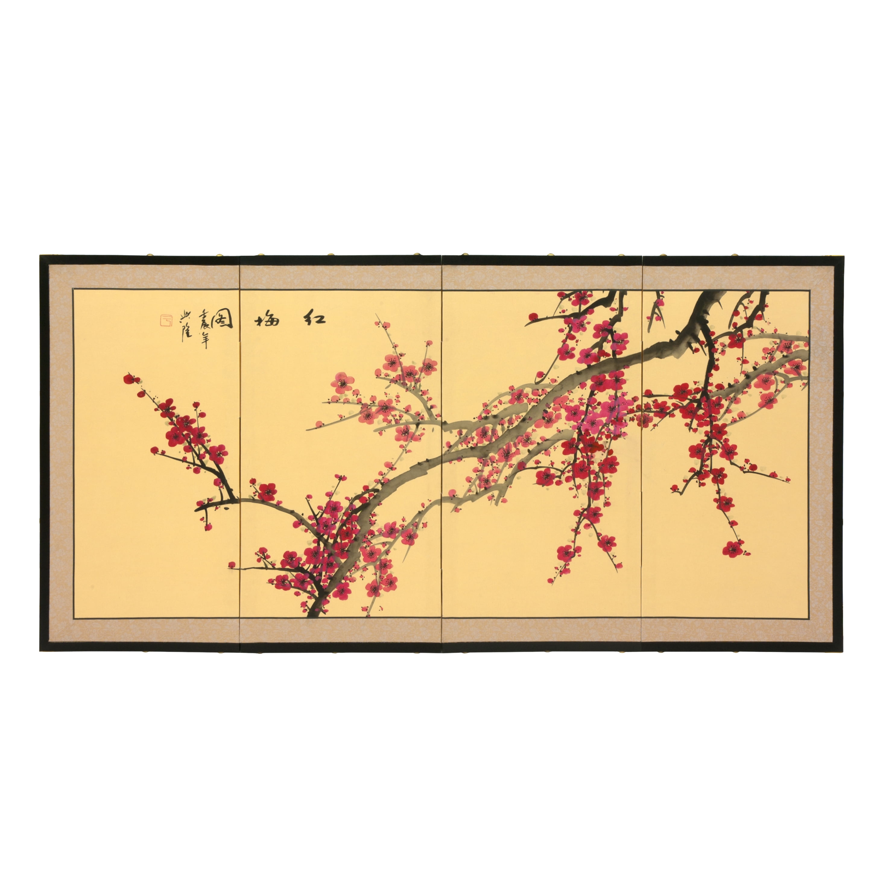 4ft. Long Handpainted Chinese Silk Wall Art Screen - Plum Tree Blossoms ...