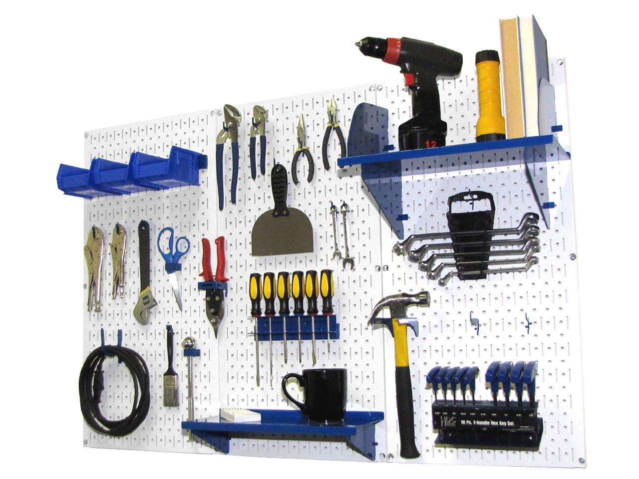 4ft Metal Pegboard Standard Tool Storage Kit - White Toolboard and Blue ...