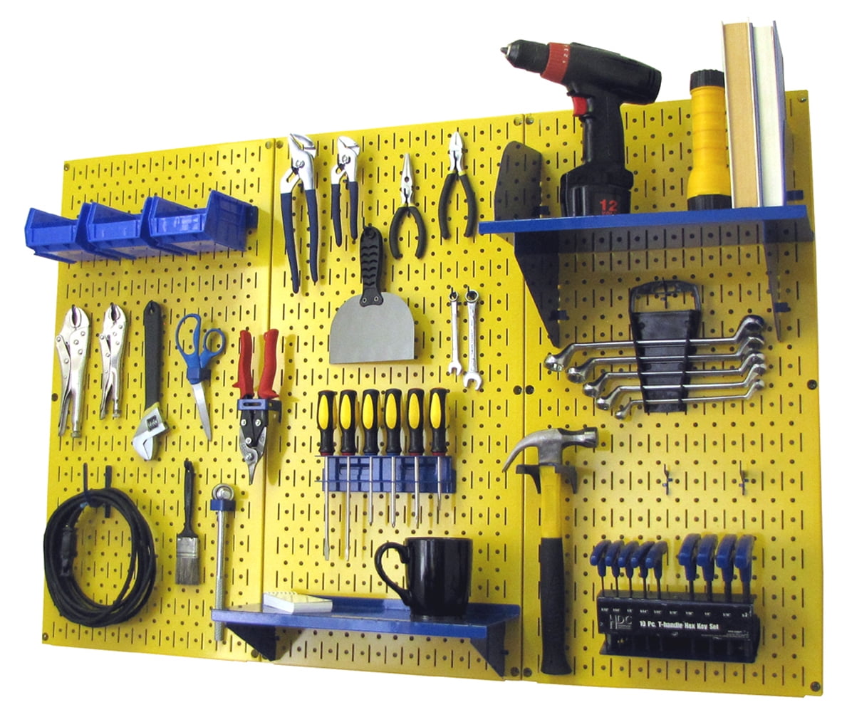 4ft Metal Pegboard Standard Tool Storage Kit - Yellow Toolboard & Blue ...