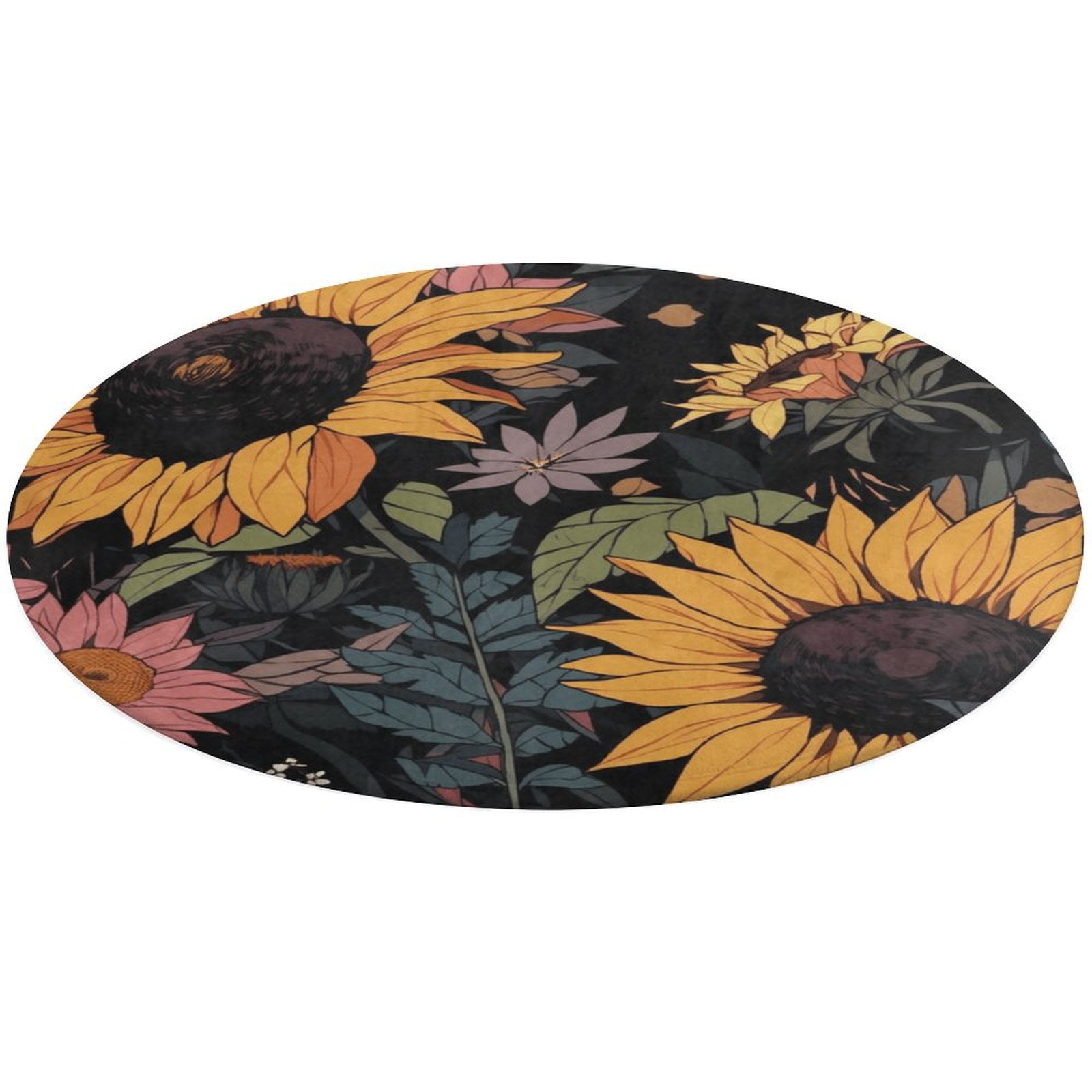 4ft Oil Painting of Sunflowers Ultra-Thin Washable Round Rug - Non Slip ...