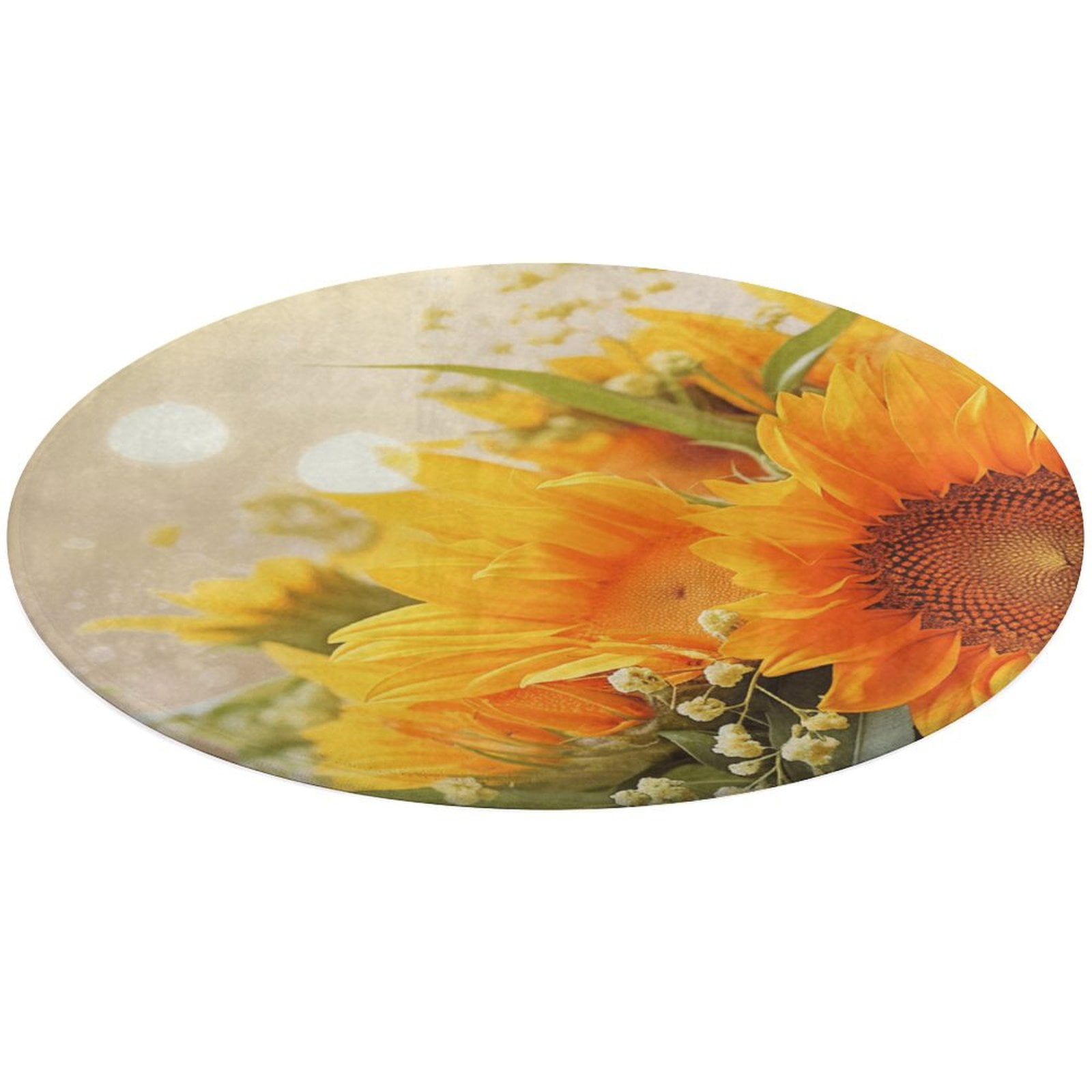 4ft Oil Painting of Sunflowers Ultra-Thin Washable Round Rug - Non Slip ...