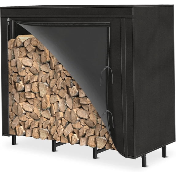 4ft Outdoor Firewood Rack with Cover Combo Set for Storage, Adjustable ...