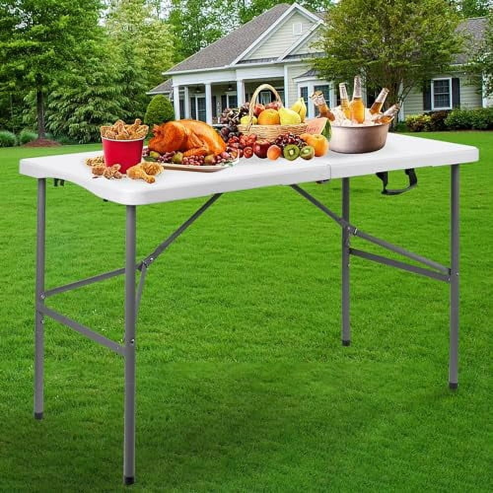 4ft Plastic Folding Table, Indoor Outdoor Heavy Duty Portable w/Handle ...
