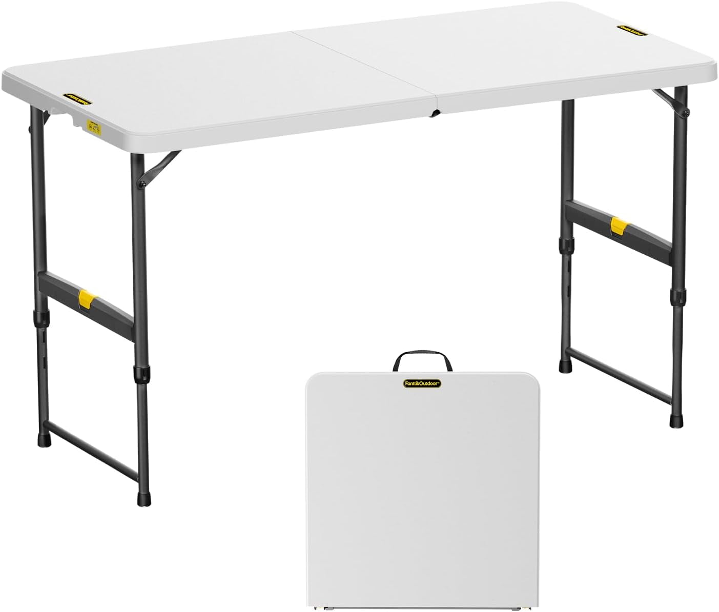 4ft Portable Folding Table, One-Handed Height Adjustment, 4 Heights ...