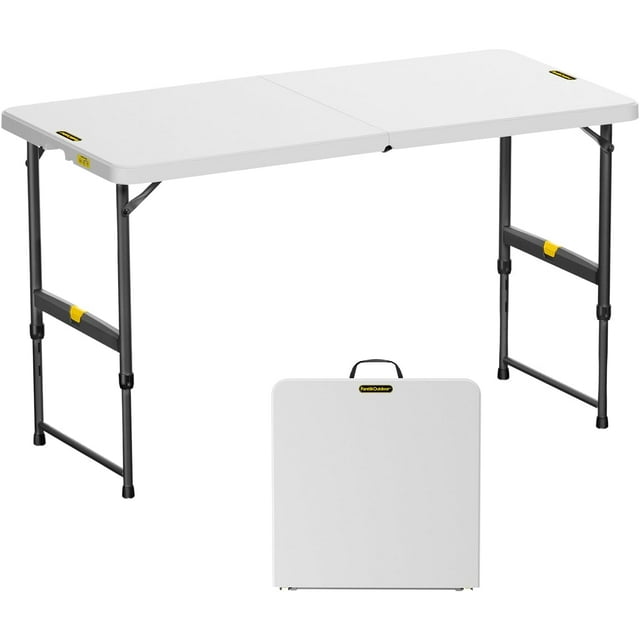 4ft Portable Folding Table, One-Handed Height Adjustment, 4 Heights ...