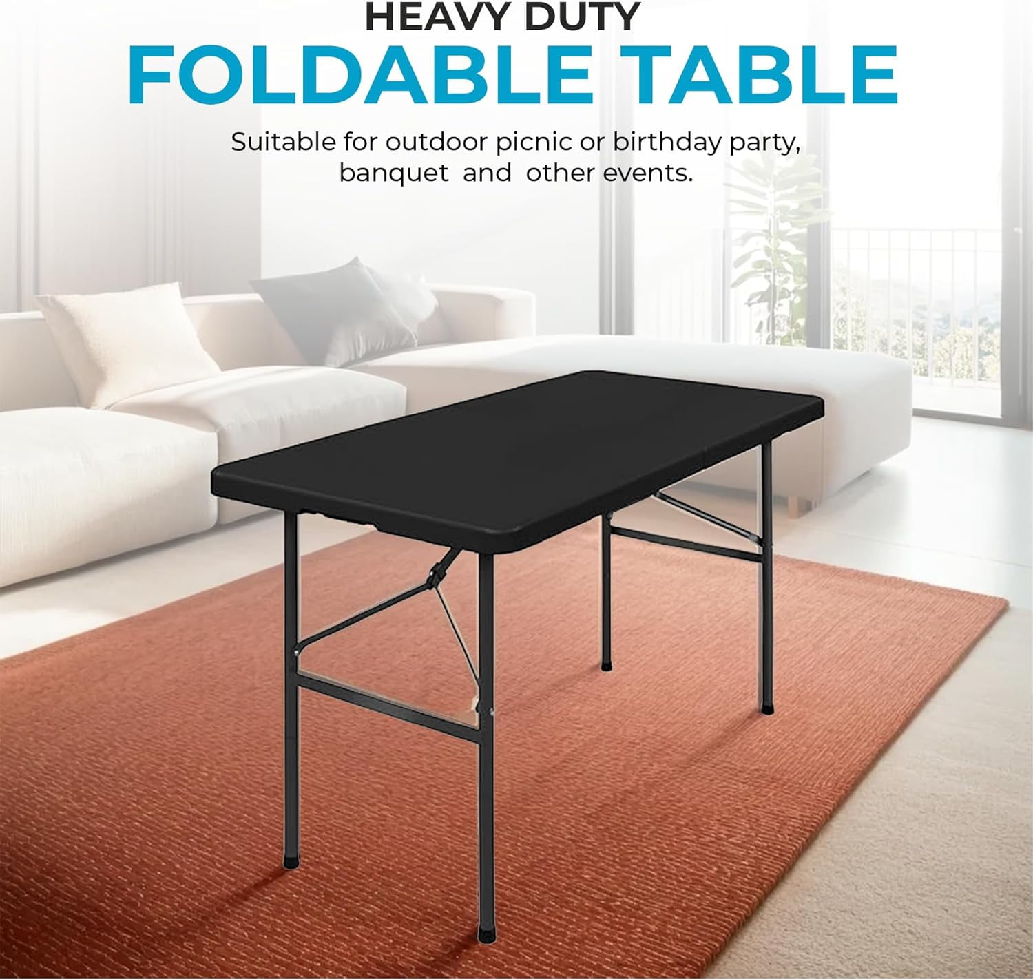 4ft Portable Plastic Folding Table – 17% Thicker Than Others – Indoor ...