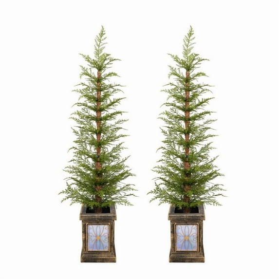 4ft Pre-Lit Artificial Christmas Tree Set of 2, PE Needles Potted ...