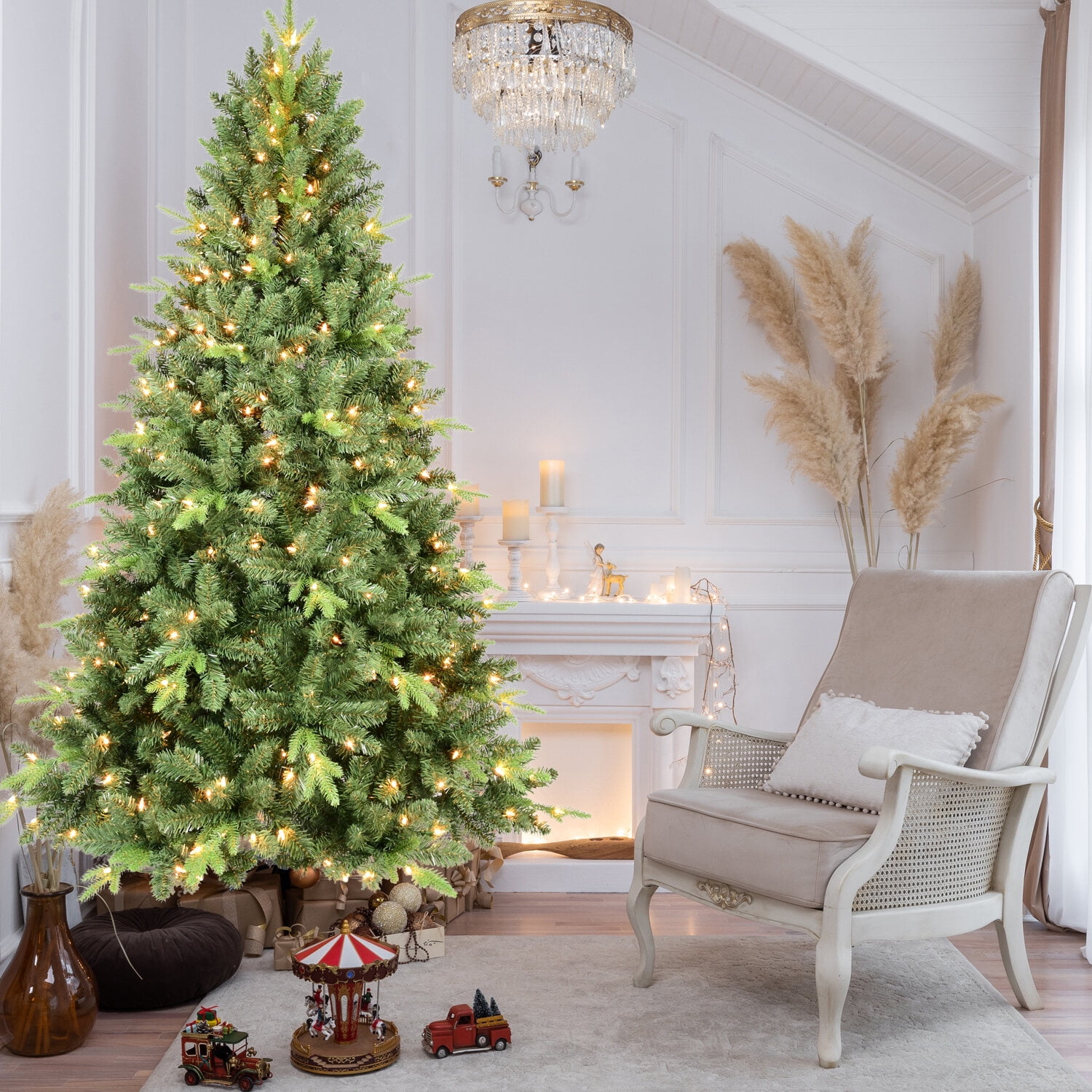 4ft Pre-Lit Christmas Tree with 200 Warm White UL Lights, 636 PE+PVC ...