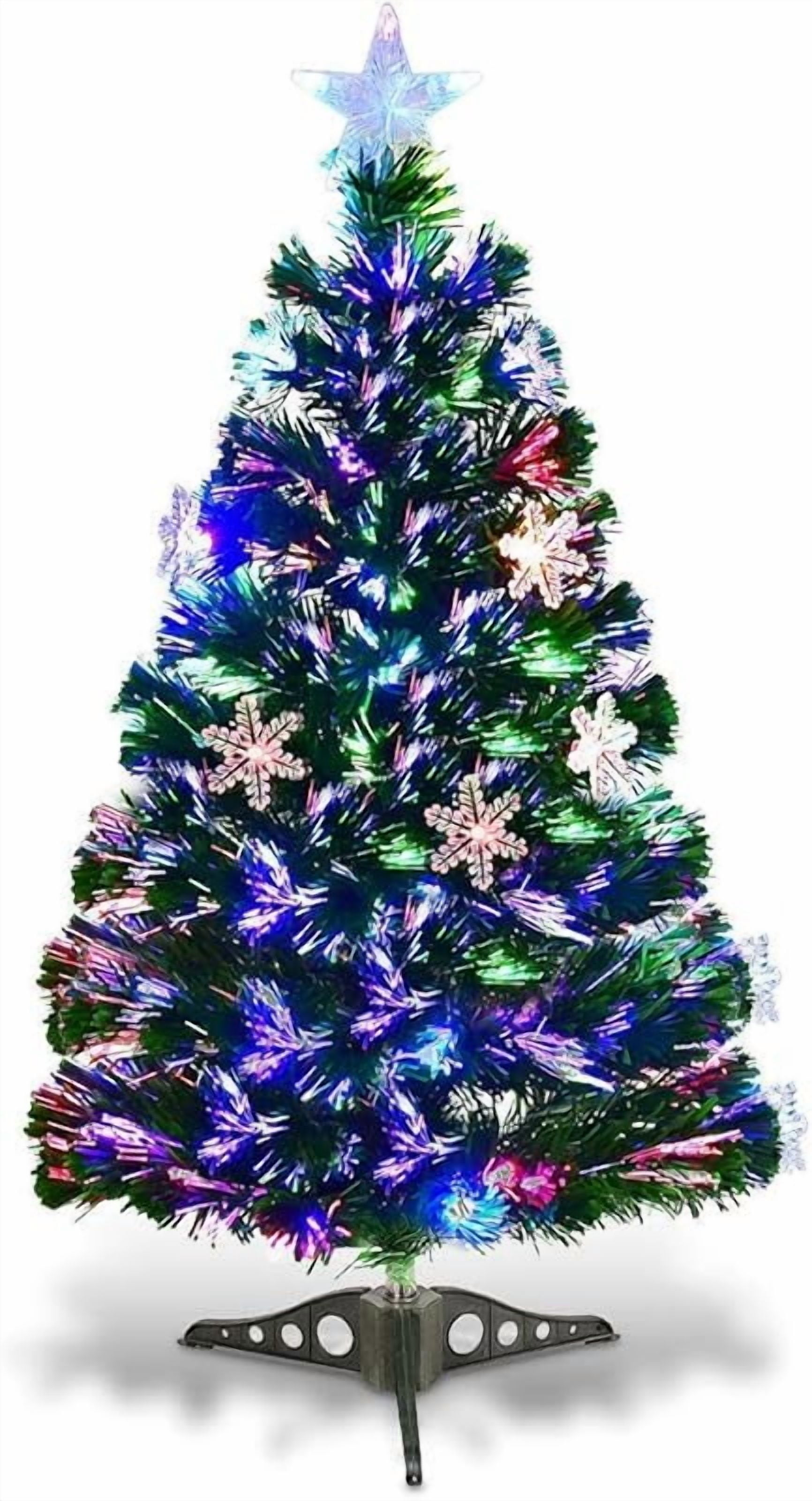 4ft Pre-Lit Fiber Optic Christmas Tree, Artificial Xmas Full Tree with ...