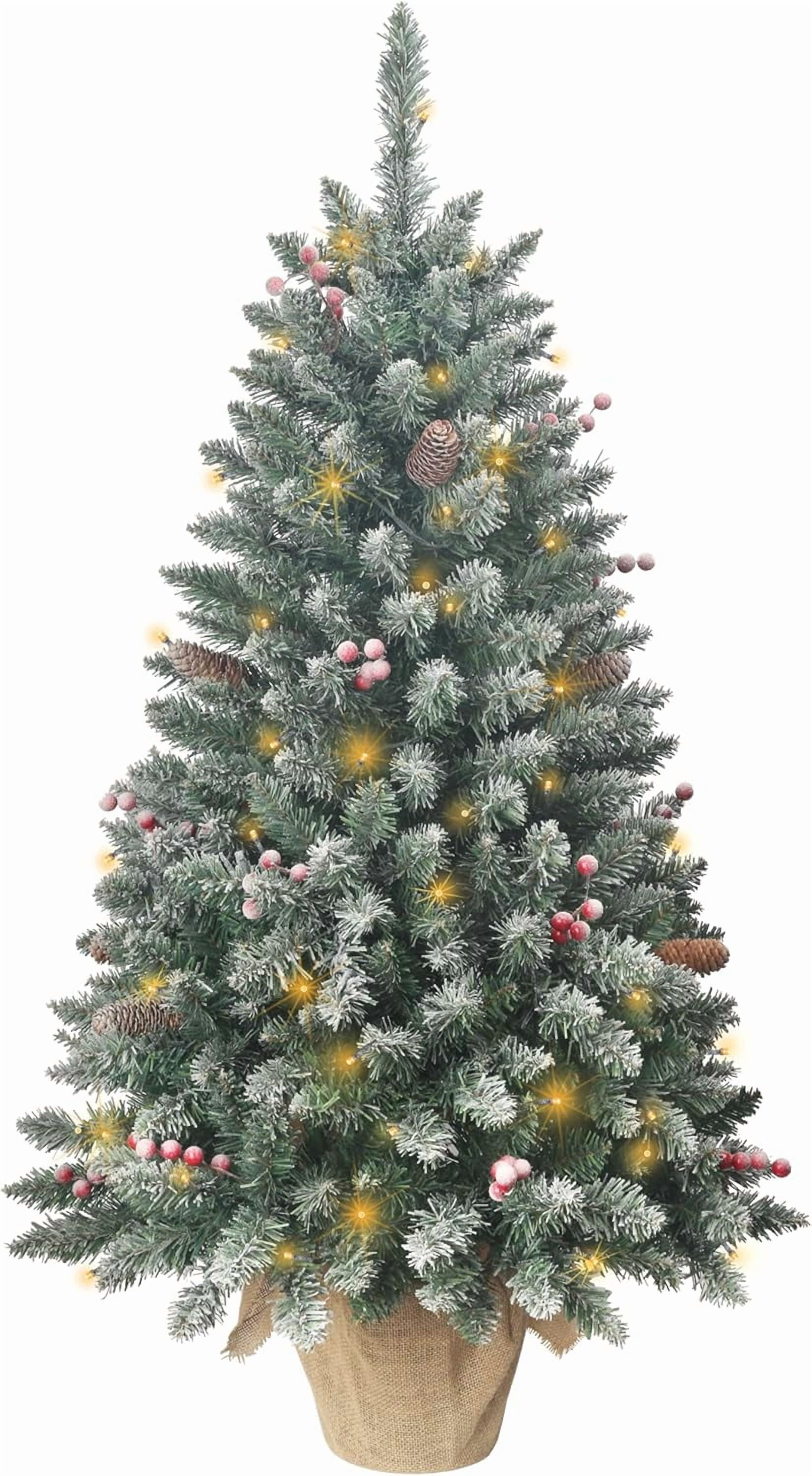 4ft Pre-lit Christmas Tree,Partially Snow Flocked Design Artificial ...