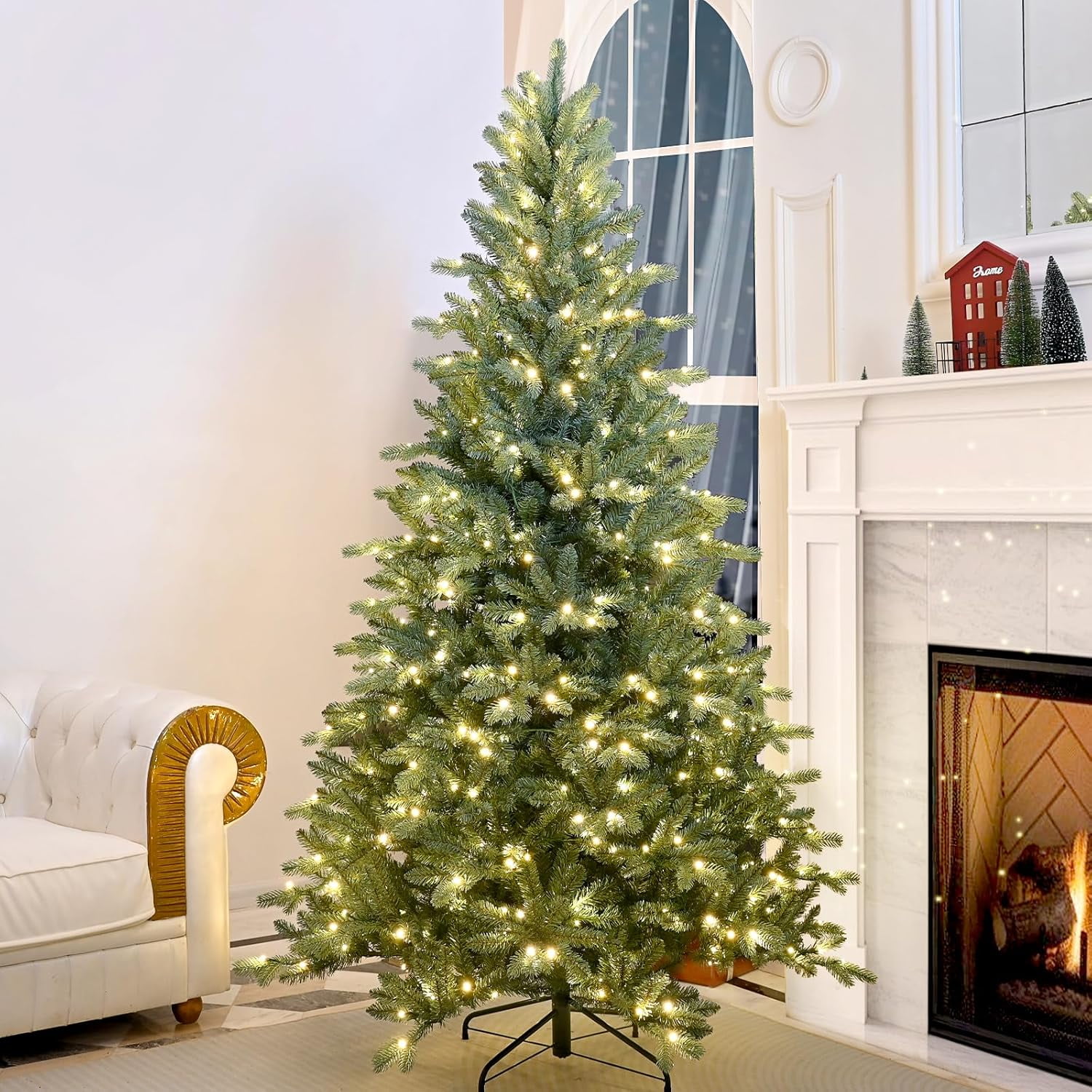 4ft Prelit Artificial Christmas Tree, Blue Spruce Xmas Tree with Hinged ...