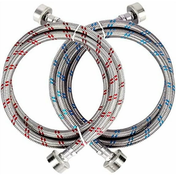4ft Premium Stainless Steel Washing Machine Hoses Burst Proof 2 Pack by ...