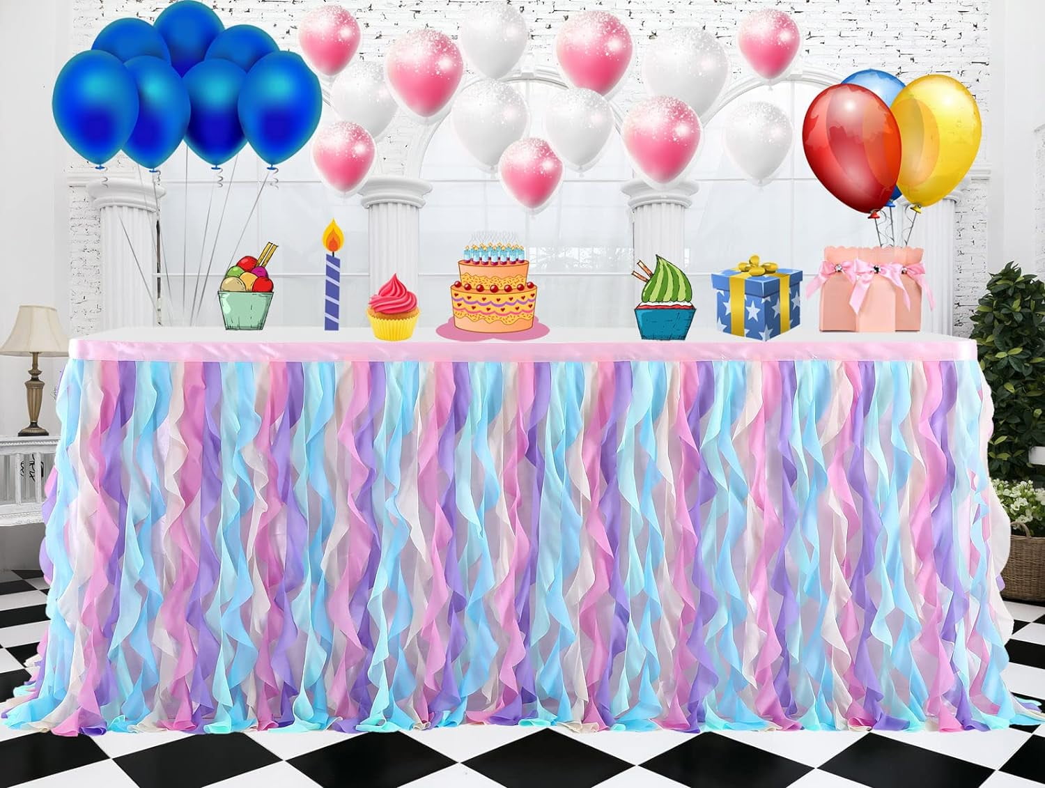 4ft Rainbow Tutu Table Skirt for Rectangle Tables Unicorn Birthday ...