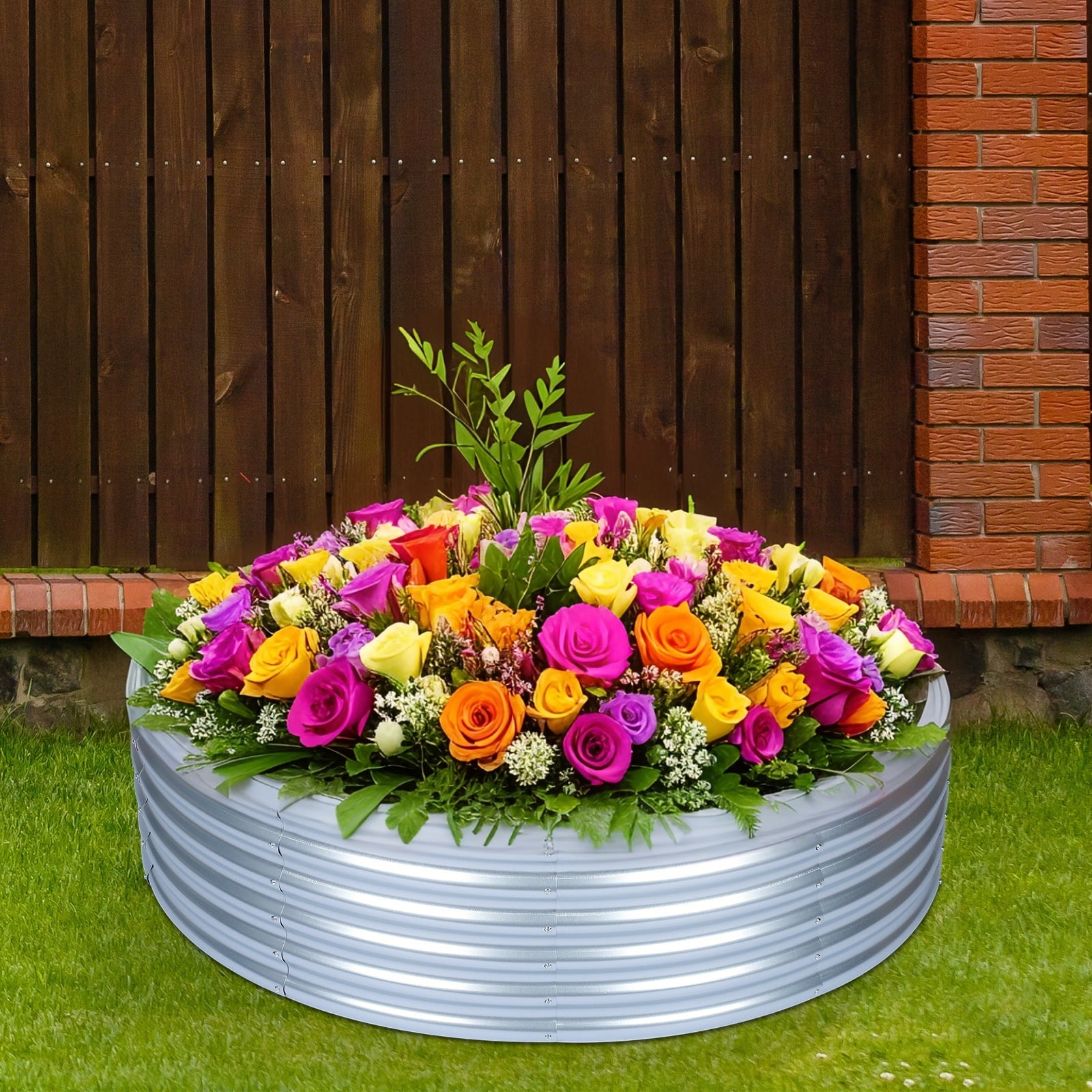 4ft Round Galvanized Steel Raised Garden Bed, 12" Tall Open Bottom ...