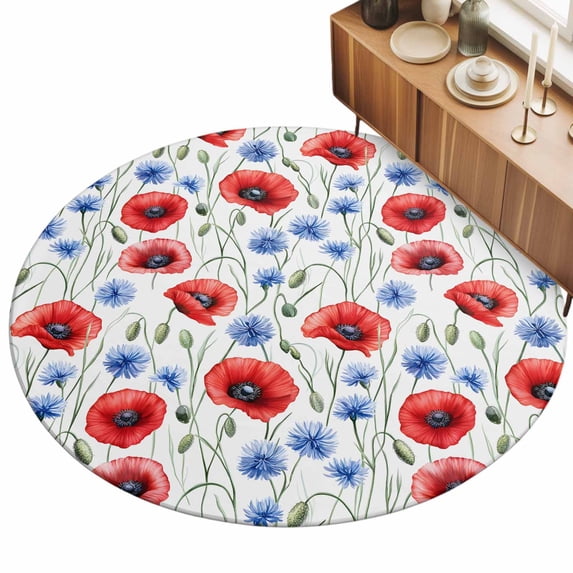 4ft Round Rug 4th of July Flower Area Rugs for Living Room Bedroom ...