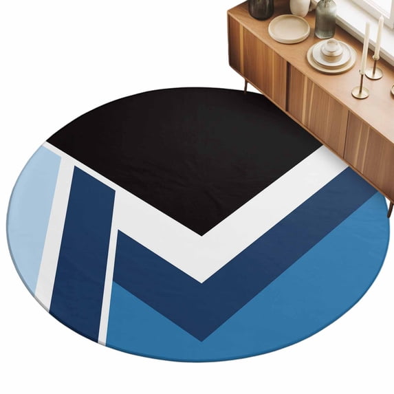 4ft Round Rug Abstract Blue Black Area Rugs for Living Room Bedroom ...