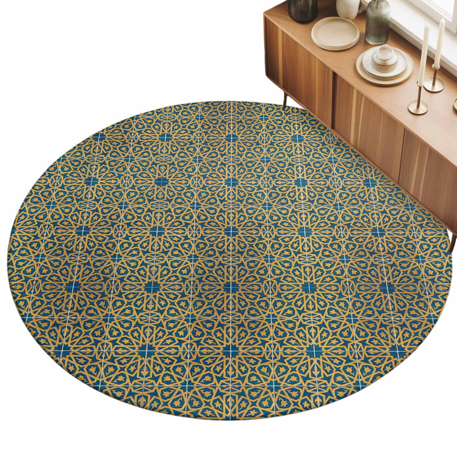 4ft Round Rug Abstract Geometric Area Rugs for Living Room Bedroom ...