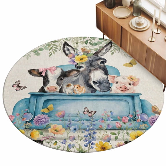 4ft Round Rug Animals Flowers Area Rugs for Living Room Bedroom ...