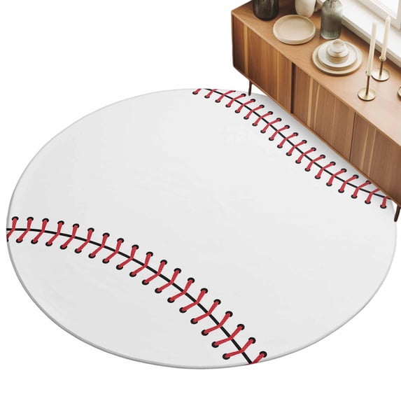 4ft Round Rug Baseball Area Rugs for Living Room Bedroom Washable Non ...