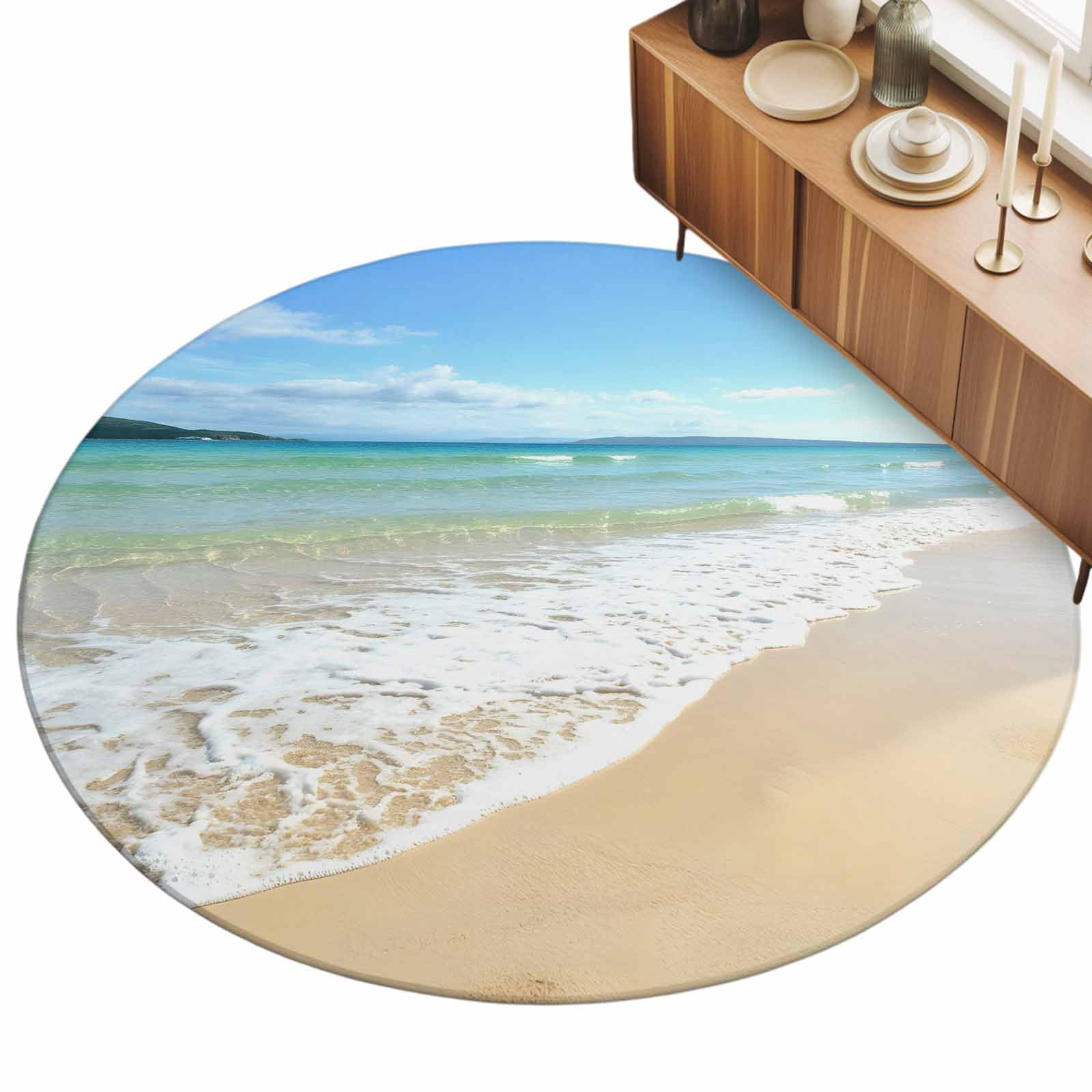 4ft Round Rug Beach Ocean Area Rugs for Living Room Bedroom Washable ...