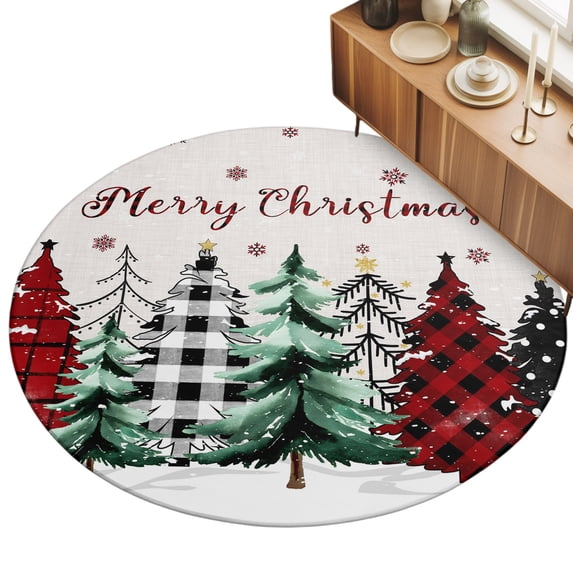 4ft Round Rug Beige Christmas Tree Area Rugs for Living Room Bedroom ...