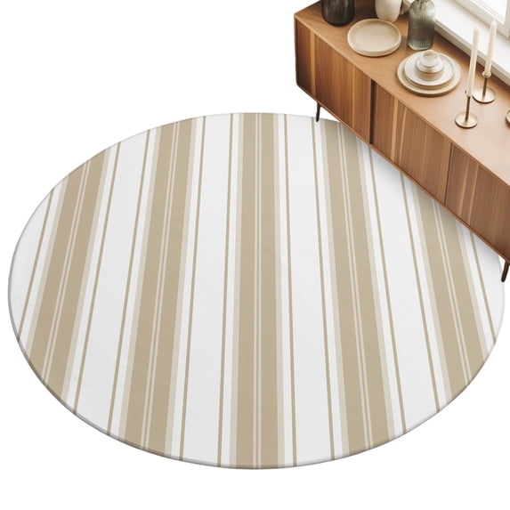 4ft Round Rug Beige Striped Area Rugs for Living Room Bedroom Washable ...