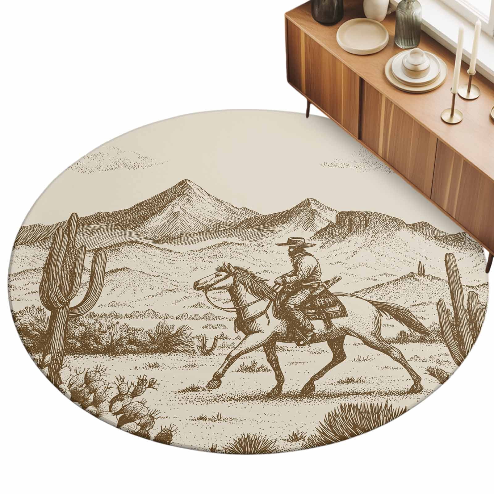 4ft Round Rug Beige Western Farmhouse Area Rugs for Living Room Bedroom ...