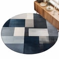 4ft Round Rug Black Blue Geometric Area Rugs for Living Room Bedroom ...