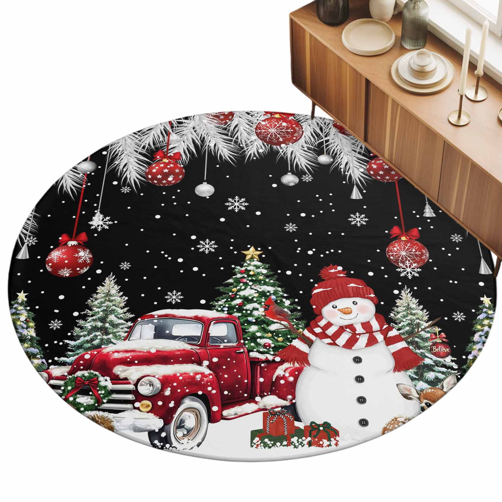 4ft Round Rug Black Christmas Area Rugs for Living Room Bedroom ...