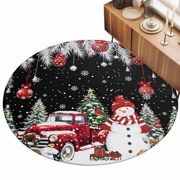 4ft Round Rug Black Christmas Area Rugs for Living Room Bedroom ...