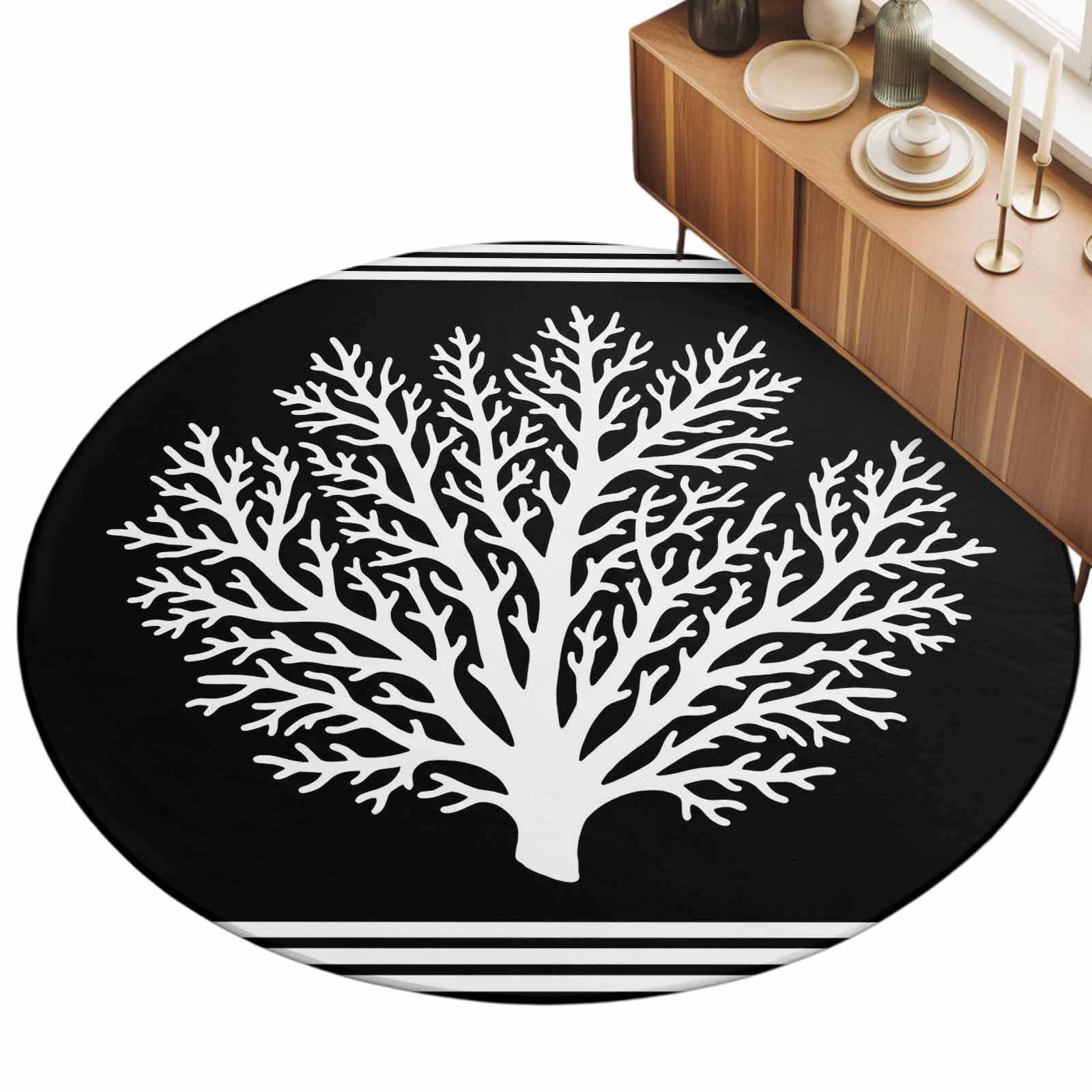 4ft Round Rug Black Coral Coastal Area Rugs for Living Room Bedroom ...