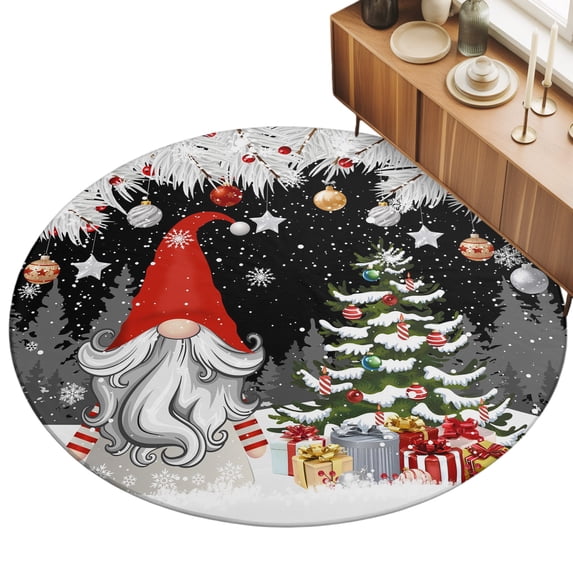 4ft Round Rug Black Gnomes Christmas Area Rugs for Living Room Bedroom ...