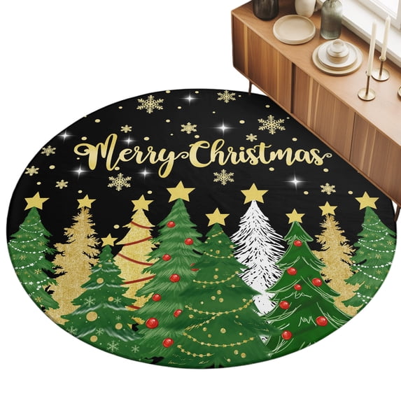 4ft Round Rug Black Green Christmas Area Rugs for Living Room Bedroom ...