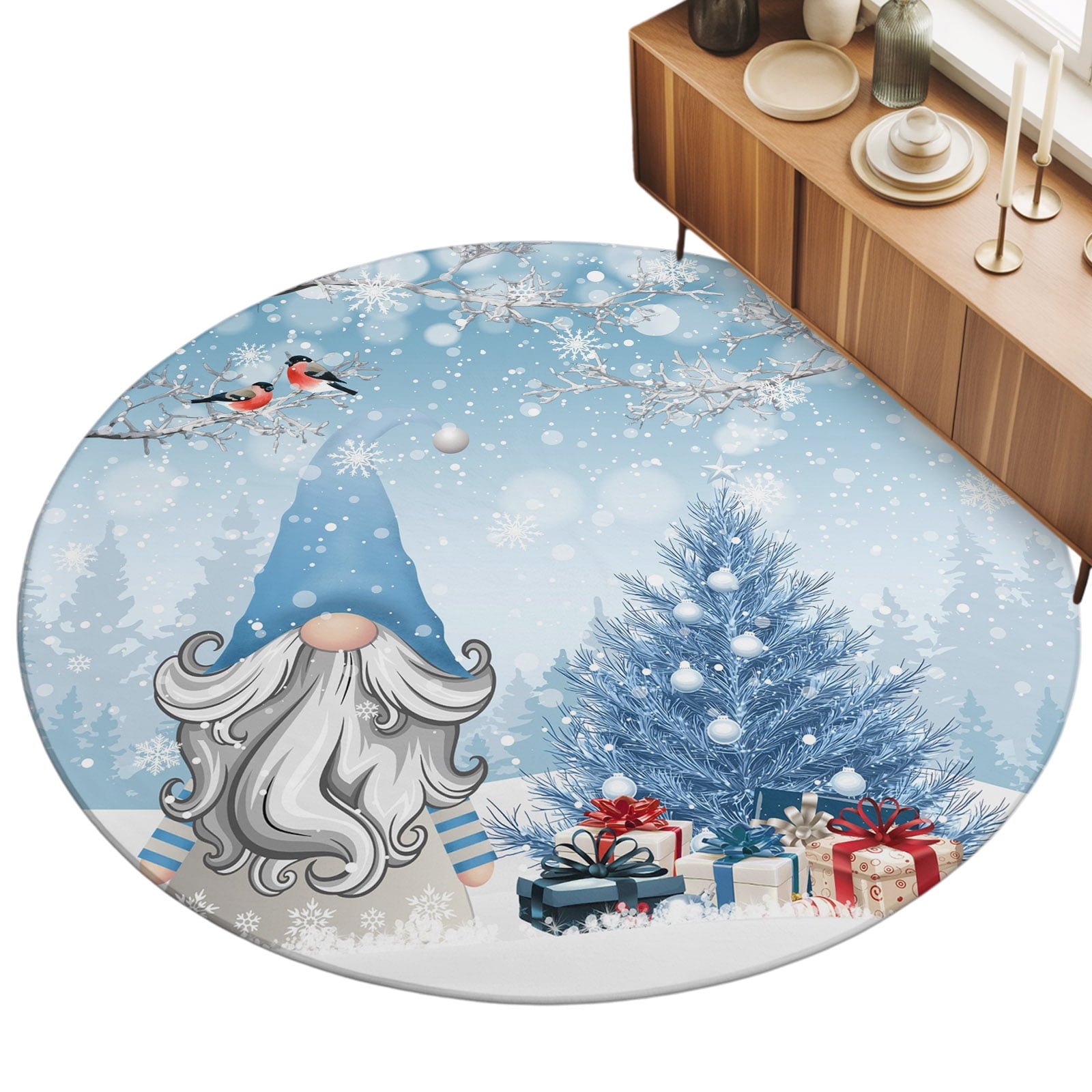 4ft Round Rug Blue Christmas Area Rugs for Living Room Bedroom Washable ...