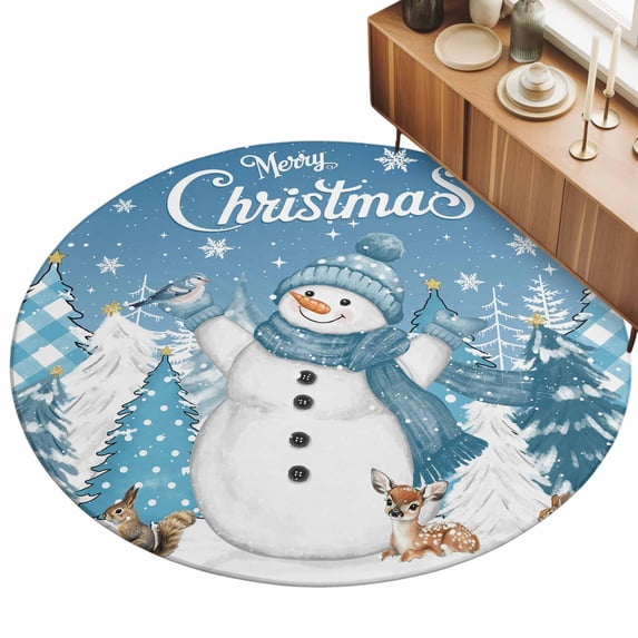 4ft Round Rug Blue Christmas Area Rugs for Living Room Bedroom Washable ...