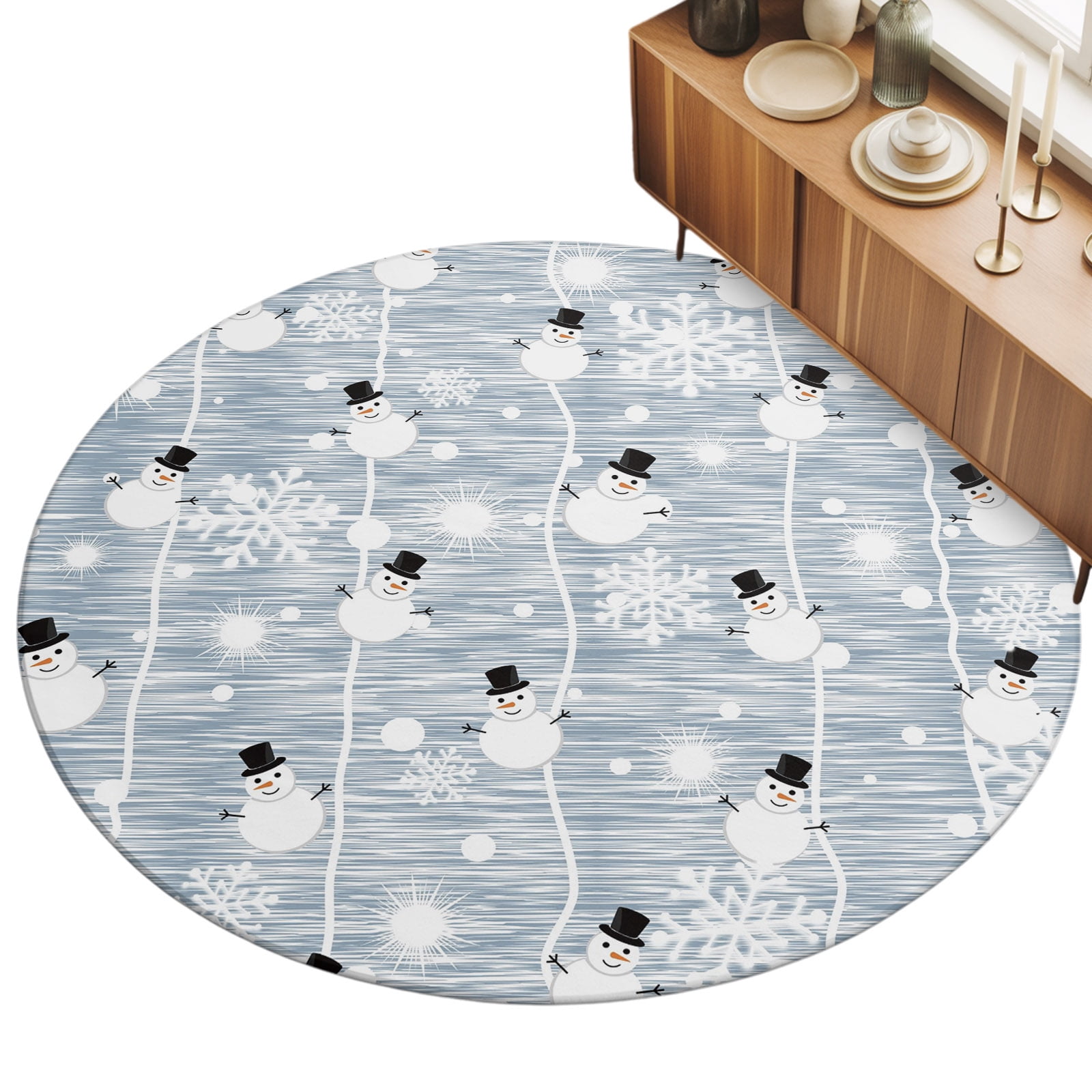 4ft Round Rug Blue Christmas Area Rugs for Living Room Bedroom Washable ...