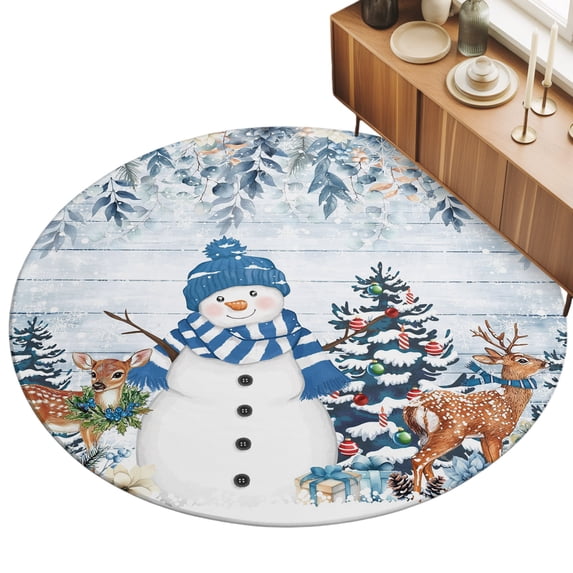 4ft Round Rug Blue Christmas Area Rugs for Living Room Bedroom Washable ...