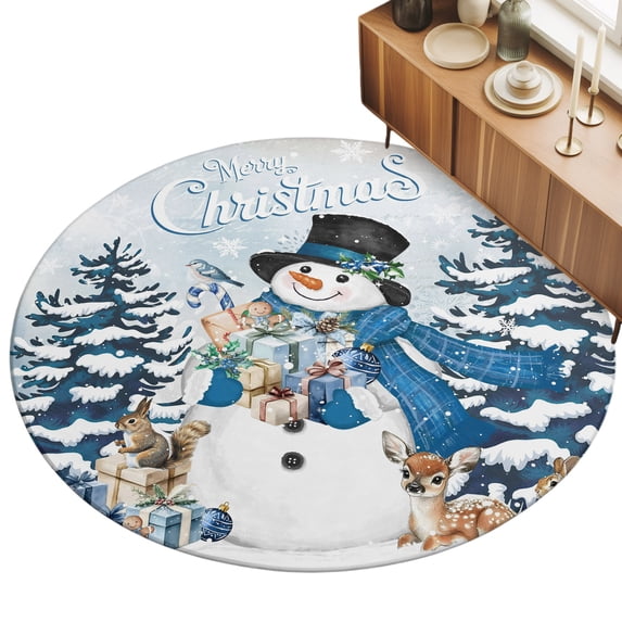 4ft Round Rug Blue Christmas Snowman Area Rugs for Living Room Bedroom ...