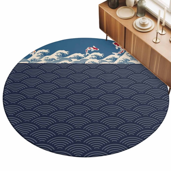 4ft Round Rug Blue Coastal Area Rugs for Living Room Bedroom Washable ...