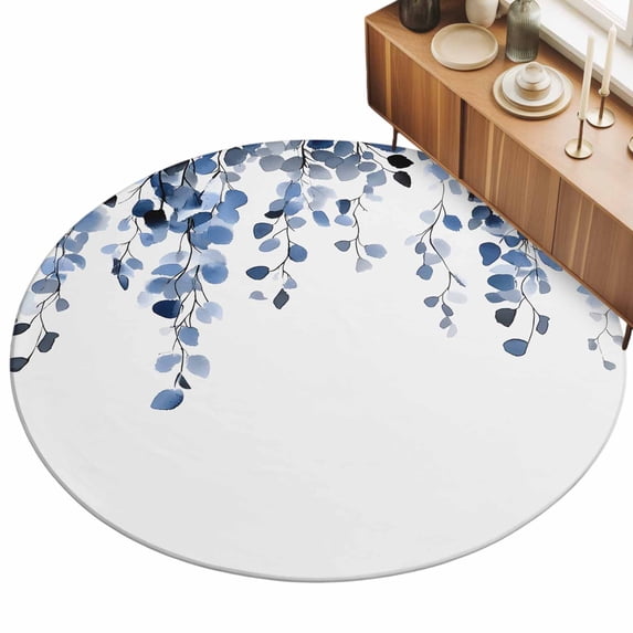 4ft Round Rug Blue Eucalyptus Leaves Area Rugs for Living Room Bedroom ...