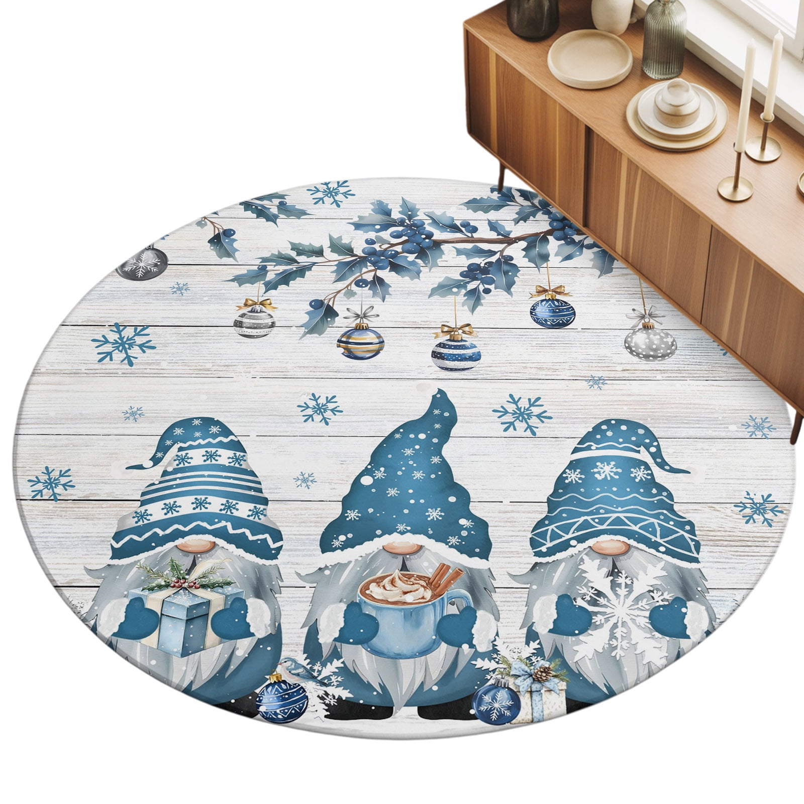 4ft Round Rug Blue Gnomes Christmas Area Rugs for Living Room Bedroom ...