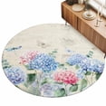 4ft Round Rug Blue Hydrangea Area Rugs for Living Room Bedroom Washable ...
